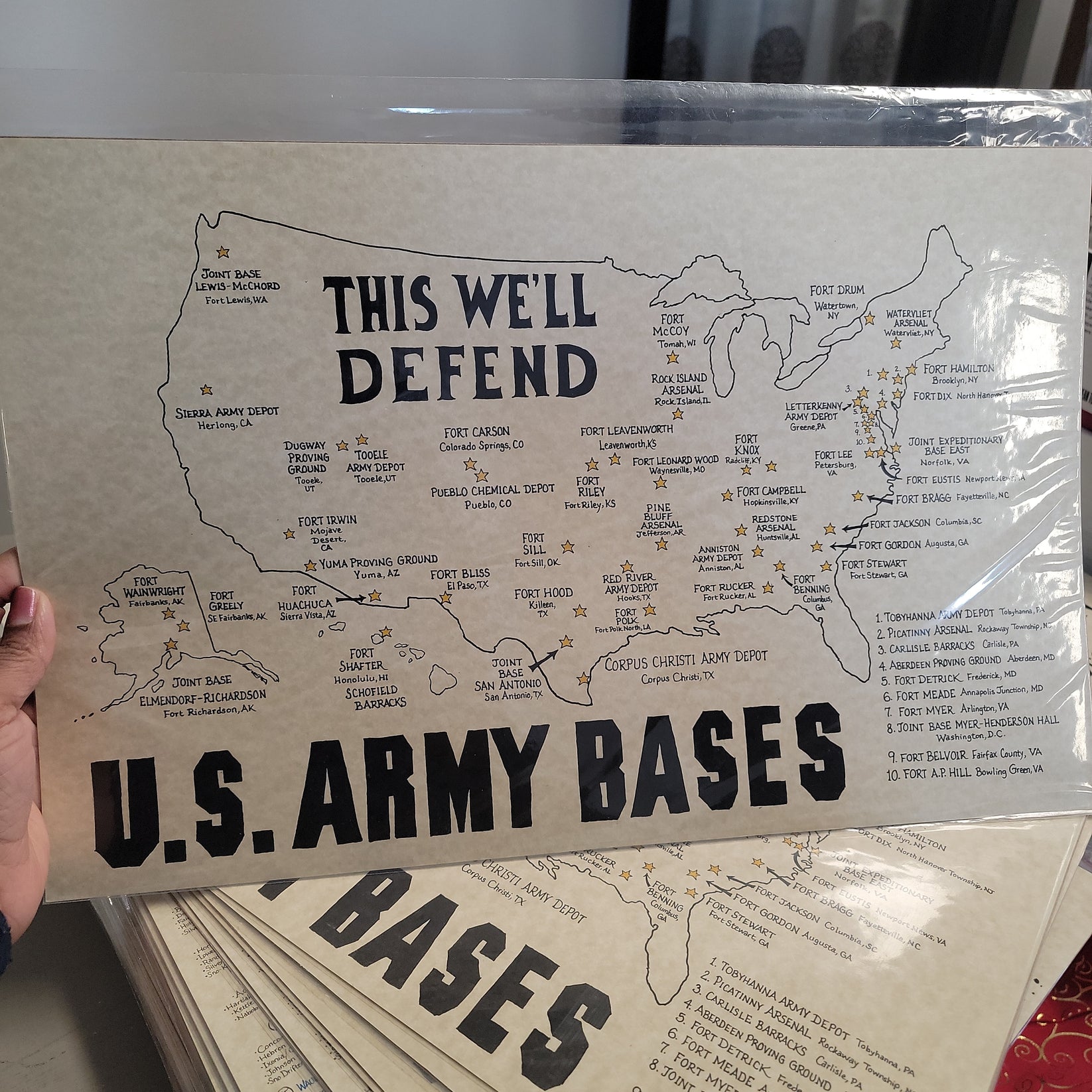 Hand-Drawn Army Garrisons Map - Military Wall Art & Gift for Veterans ...
